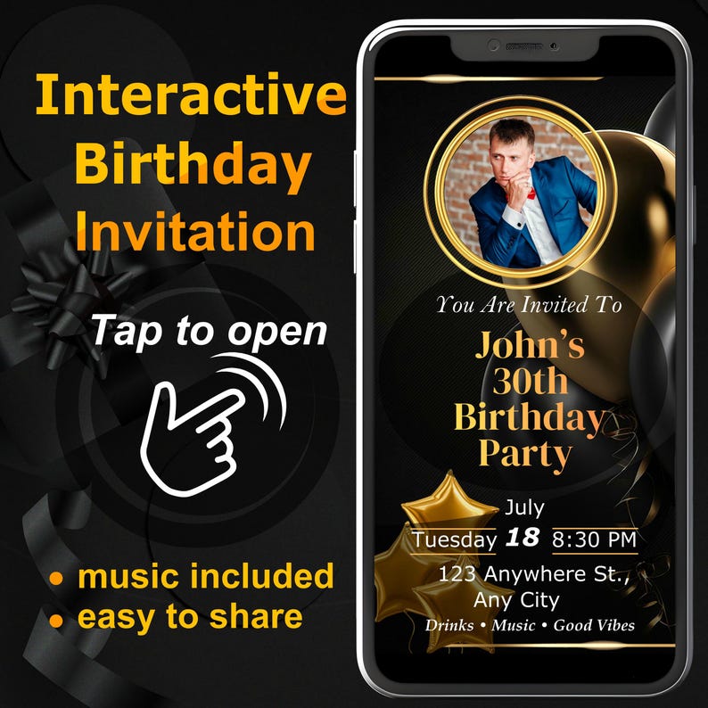Interactive Birthday Invitation, Animated Mobile Party Invite (digital ...