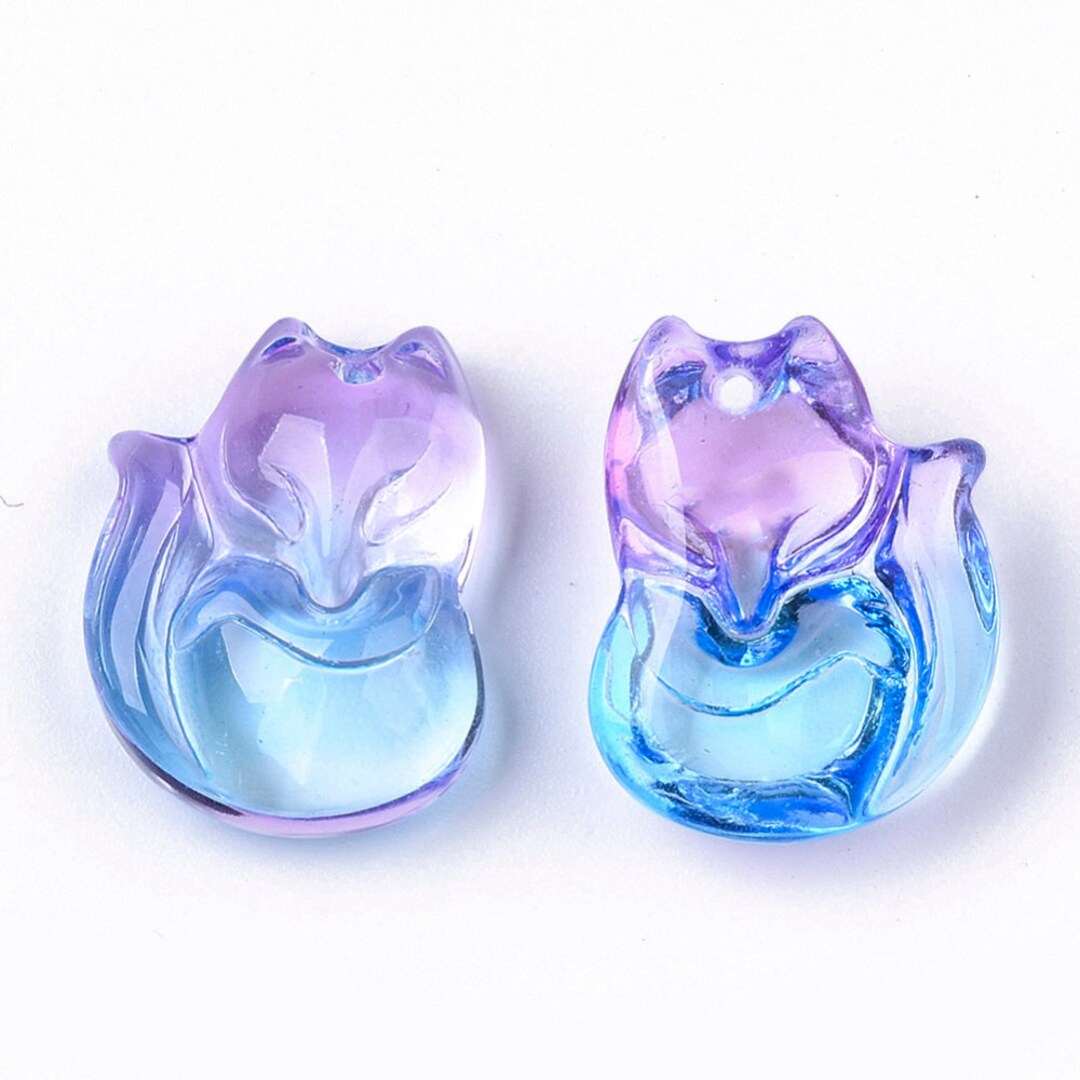 Two Tone Pink Blue 18mm Glass Fox Pendants, Glass Fox 18mm 2tone Pink ...