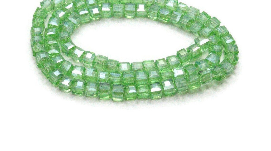 50 Translucent Light Green AB 4mm Crystal Faceted Cube Beads | Etsy