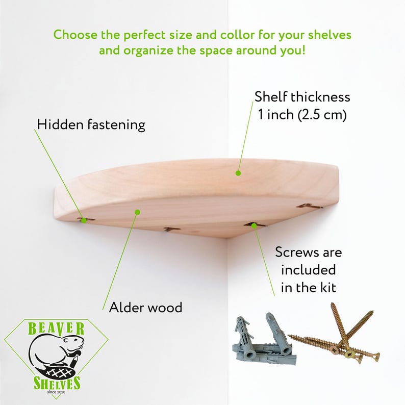 Round Wooden Corner Shelf With Hidden Fastening, Floating Corner Shelf ...