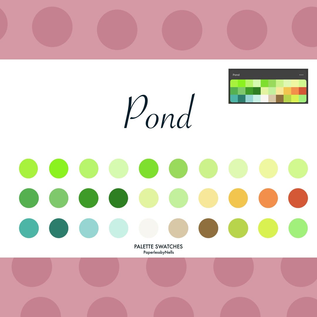 Procreate Color Palette | 30 Pond Swatches | HEX Codes | Instant ...
