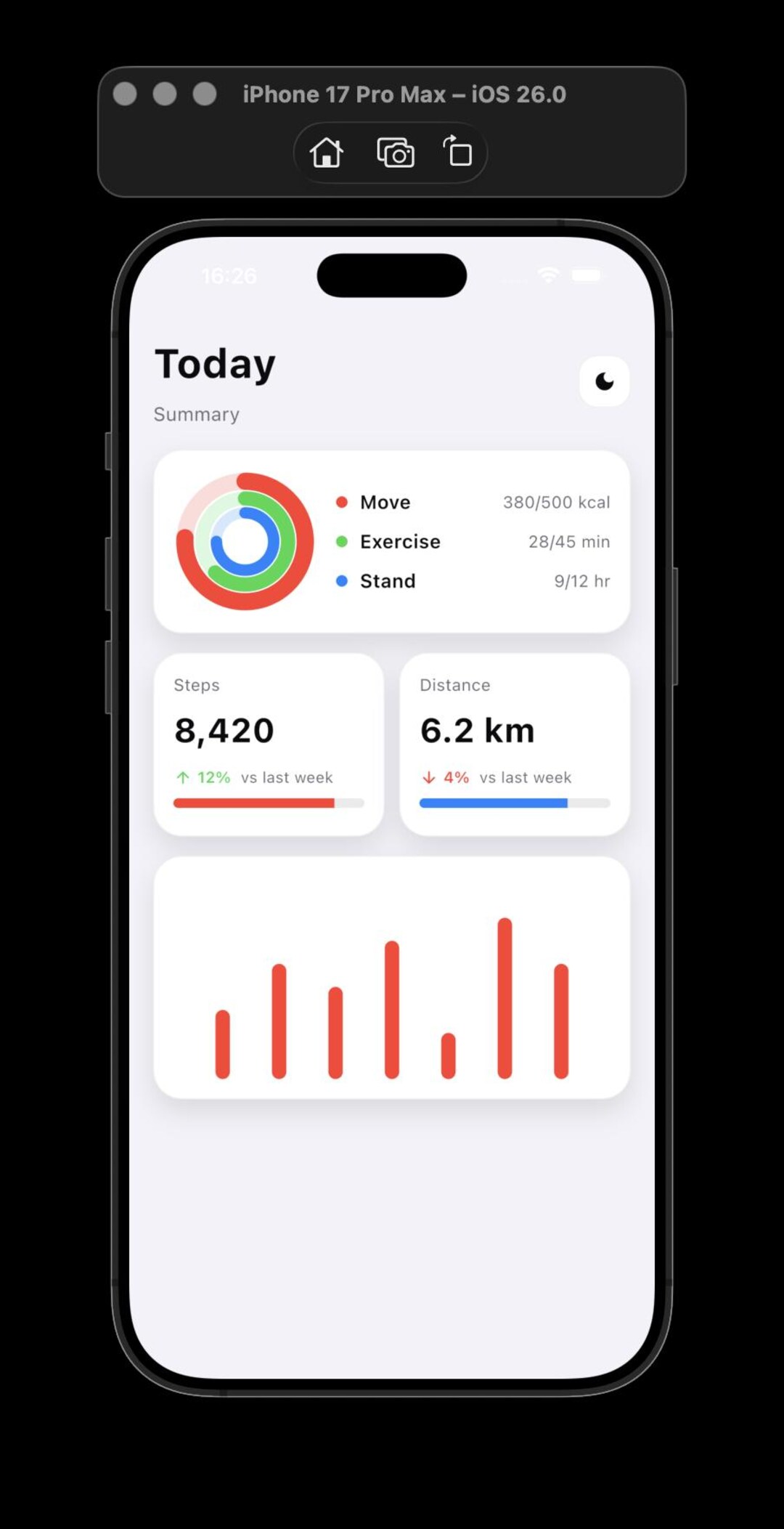 Flutter Fitness UI Kit – Dashboard, Charts, Settings Screen (dark/light ...