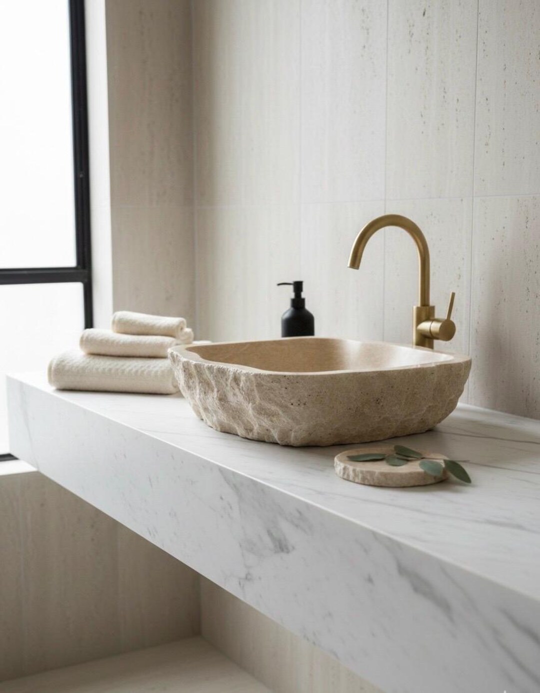 Handcrafted Natural Marble Vessel Sink, Organic Stone Washbasin, Luxury ...