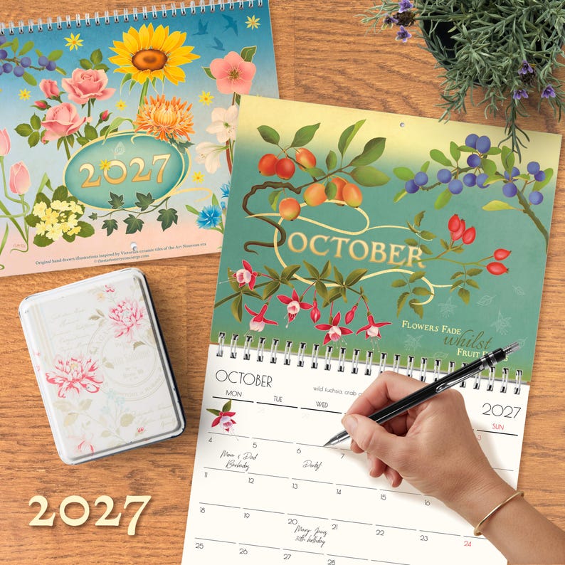Floral Calendar for 2027, Illustrated Art Nouveau Era Inspired ...