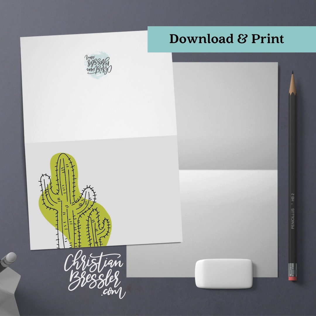 Green Cactus Blank Note Card PRINTABLE | Digital Card Instant Download ...