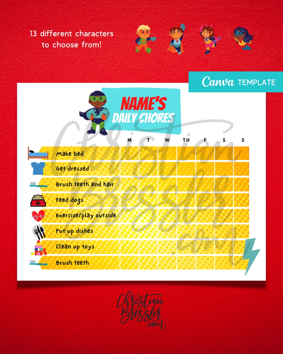 EDITABLE Superhero Chore Chart, Kids Daily Tasks, Daily Routine, School ...