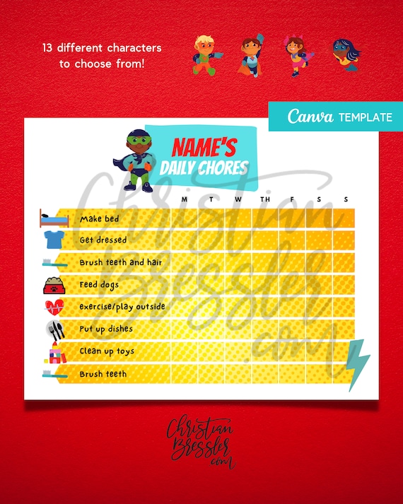 EDITABLE Superhero Chore Chart Kids Daily Tasks Daily - Etsy