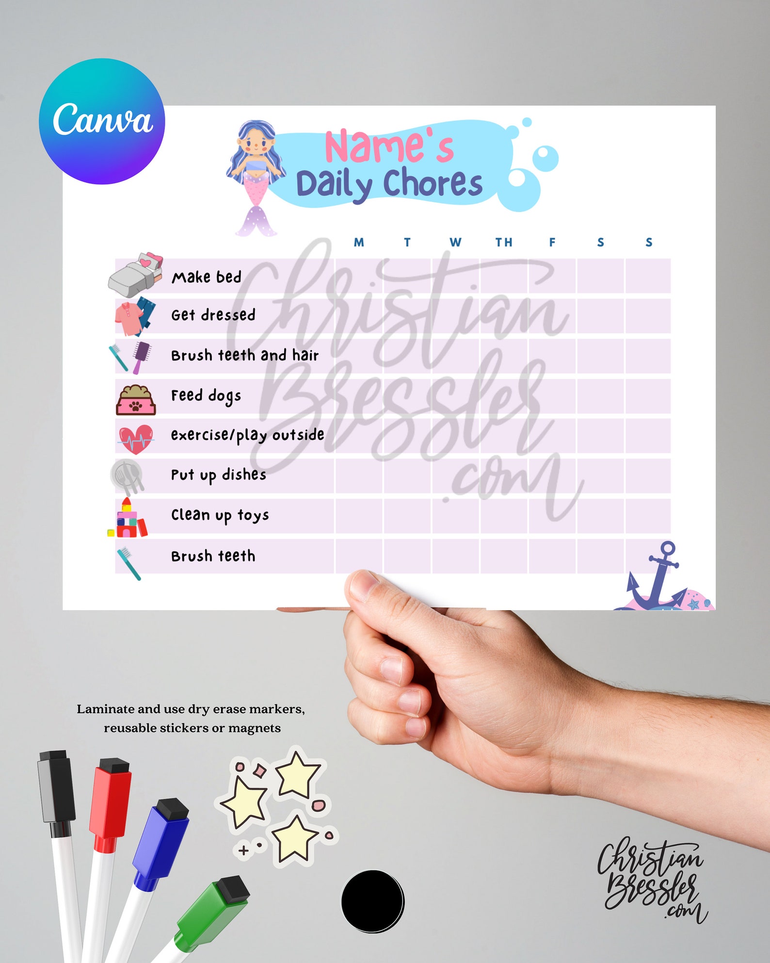 EDITABLE Mermaid Chore Chart, Kids Daily Tasks, Daily Routine, School ...