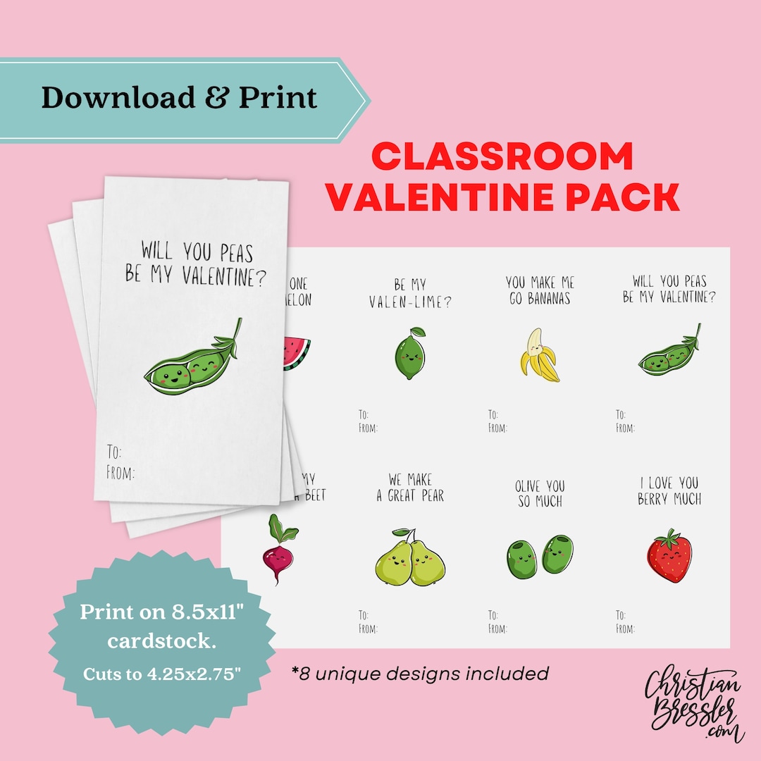 Fruit and Veggie Puns Valentines Card PRINTABLE | Digital Classroom ...