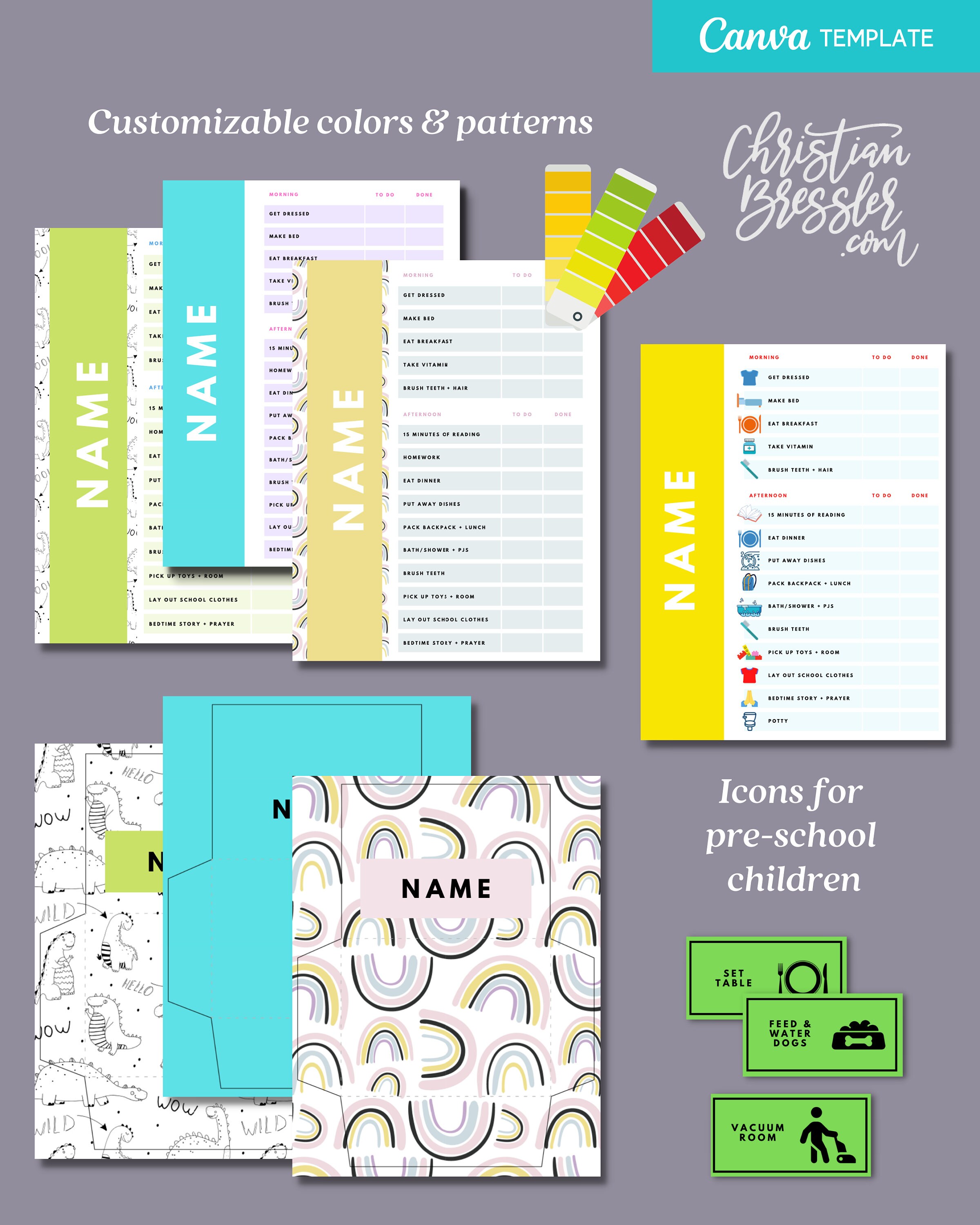 EDITABLE Kids Chores Bundle, Kids Daily Tasks, Daily Routine, School ...