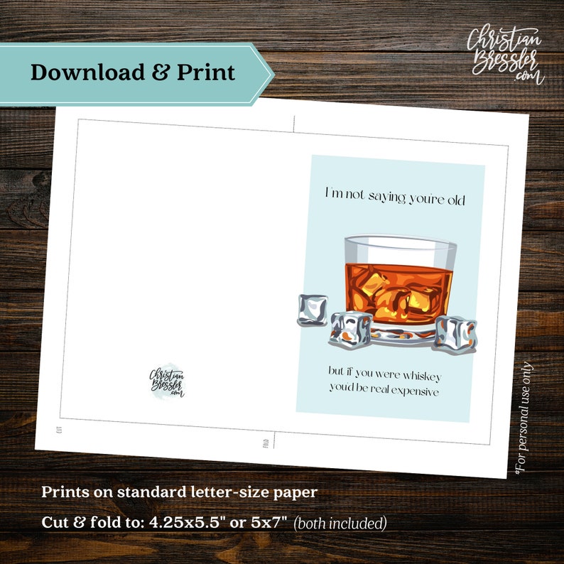 Whiskey Birthday Card PRINTABLE | Digital Greeting Card for Birthday ...