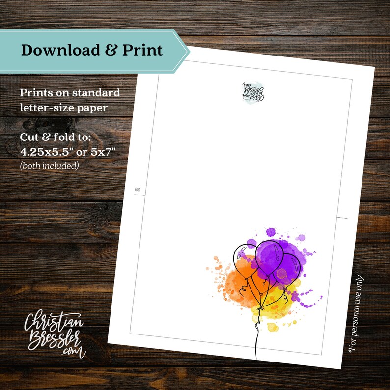 Watercolor Birthday Balloons Card PRINTABLE | Digital Birthday Card ...