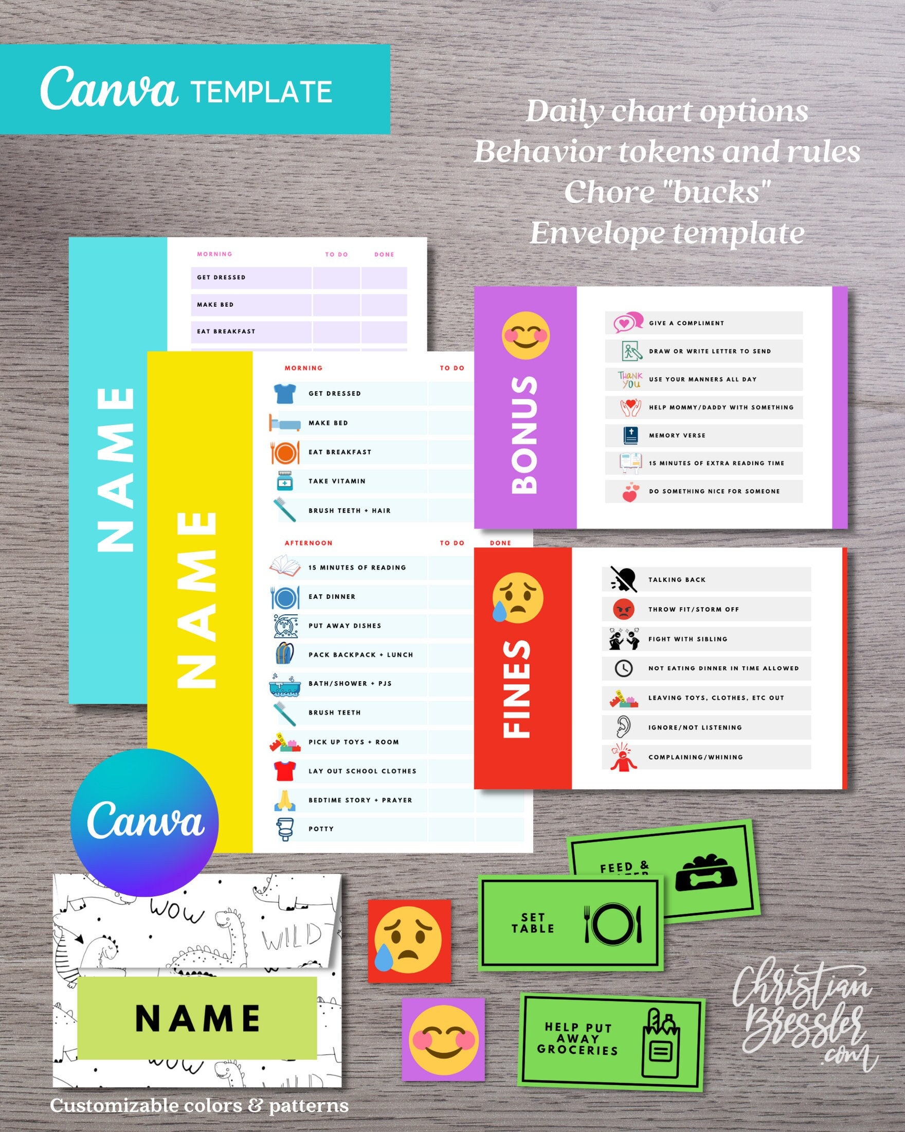 EDITABLE Kids Chores Bundle, Kids Daily Tasks, Daily Routine, School ...