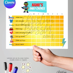 EDITABLE Superhero Chore Chart, Kids Daily Tasks, Daily Routine, School ...