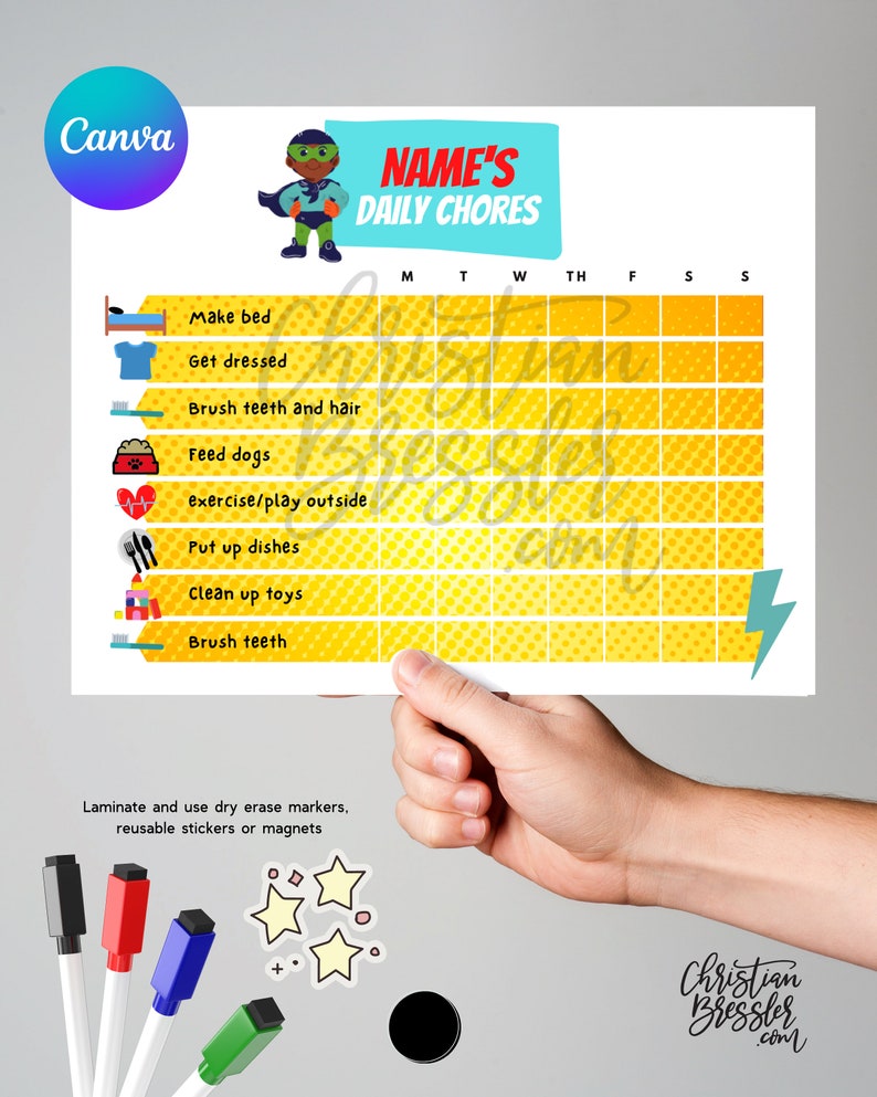 EDITABLE Superhero Chore Chart, Kids Daily Tasks, Daily Routine, School ...
