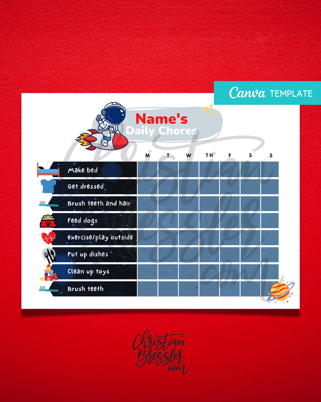 EDITABLE Space Chore Chart, Kids Daily Tasks, Daily Routine, School ...