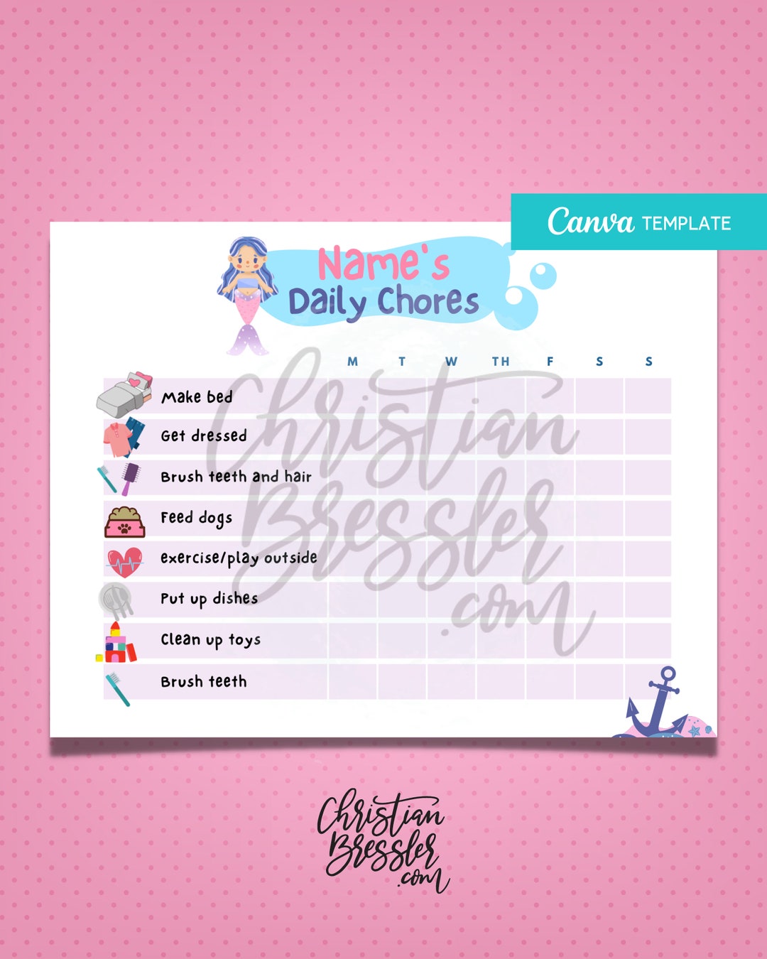 EDITABLE Mermaid Chore Chart, Kids Daily Tasks, Daily Routine, School ...