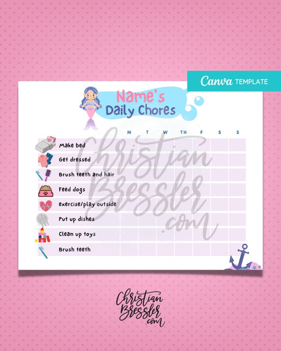 EDITABLE Mermaid Chore Chart Kids Daily Tasks Daily Routine - Etsy