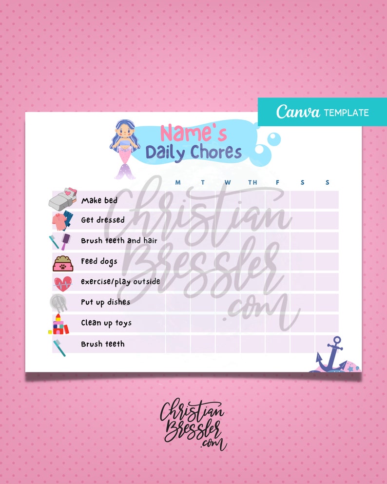 EDITABLE Mermaid Chore Chart, Kids Daily Tasks, Daily Routine, School ...