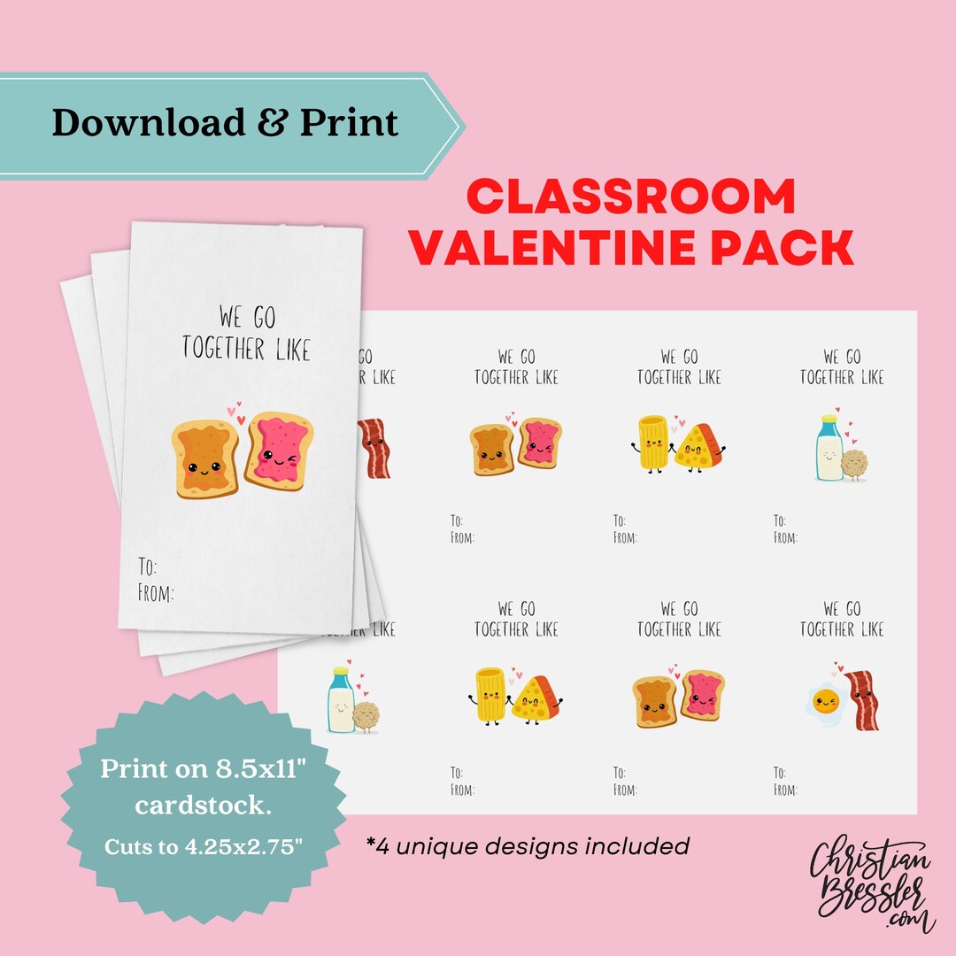 We Go Together Like Classroom Valentines Cards PRINTABLE | Digital ...