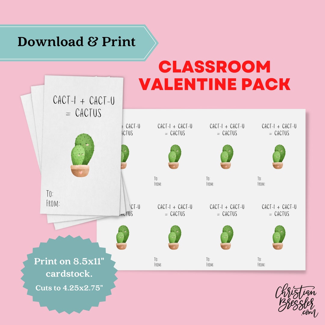 Cactus Valentines Card PRINTABLE | Digital Classroom Cards for ...