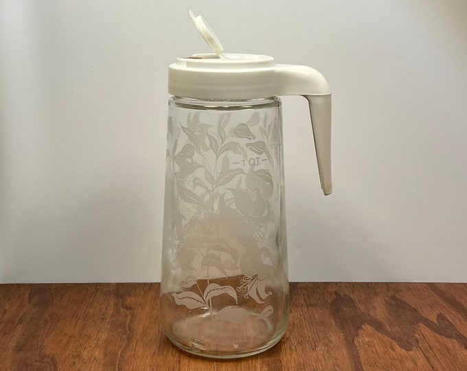 Tang Glass Juice Pitcher Vintage Anchor Hocking 1 Quart Etched Lily ...