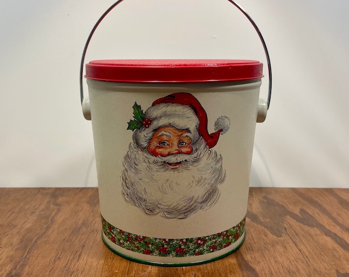 Vintage Santa Tin Bucket With Lid by Potpourri Press, 1980's Christmas ...