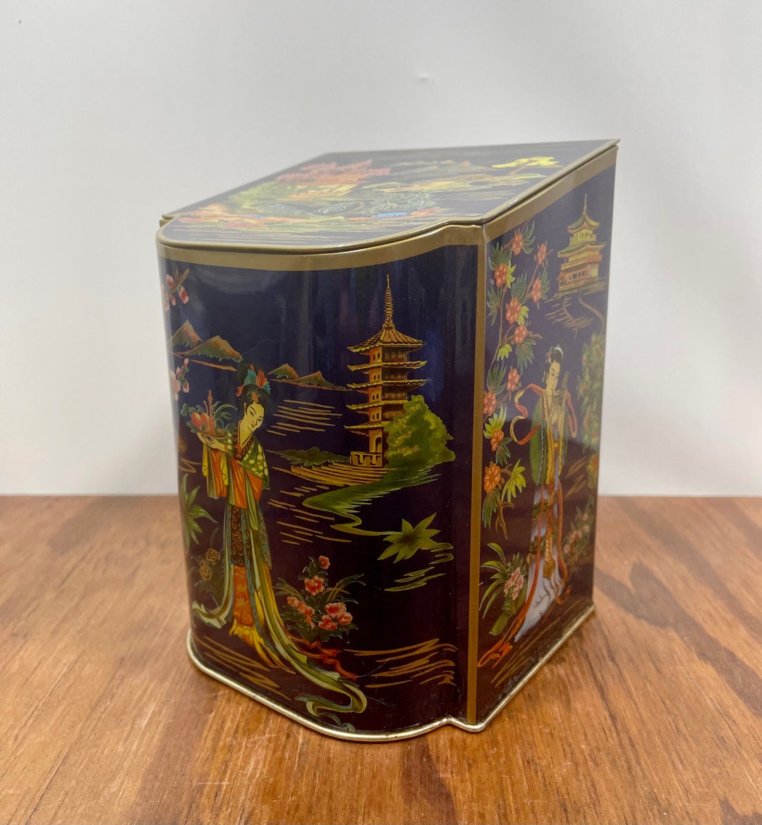 Daher Tea Tin With Hinged Lid With Geisha Navy Blue With Cherry ...