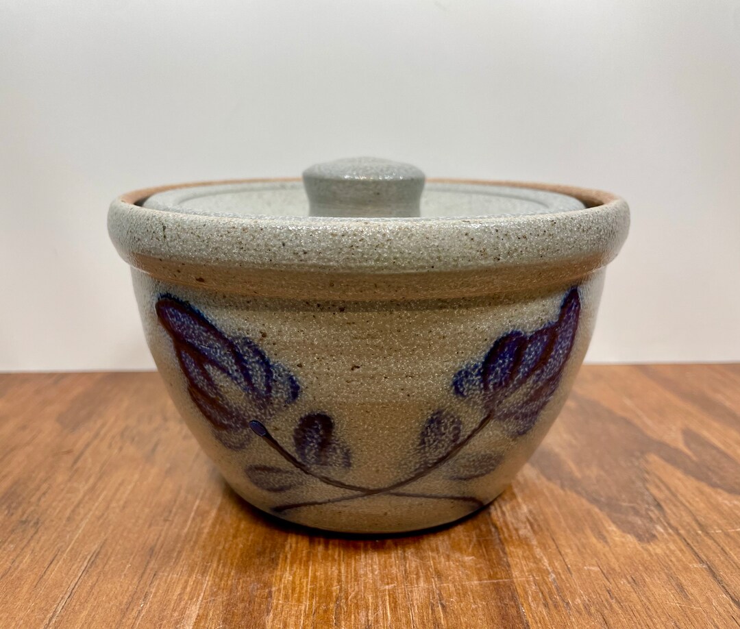 Rowe Pottery Works Crock With Lid Salt Glaze Stoneware Pudding, Butter ...