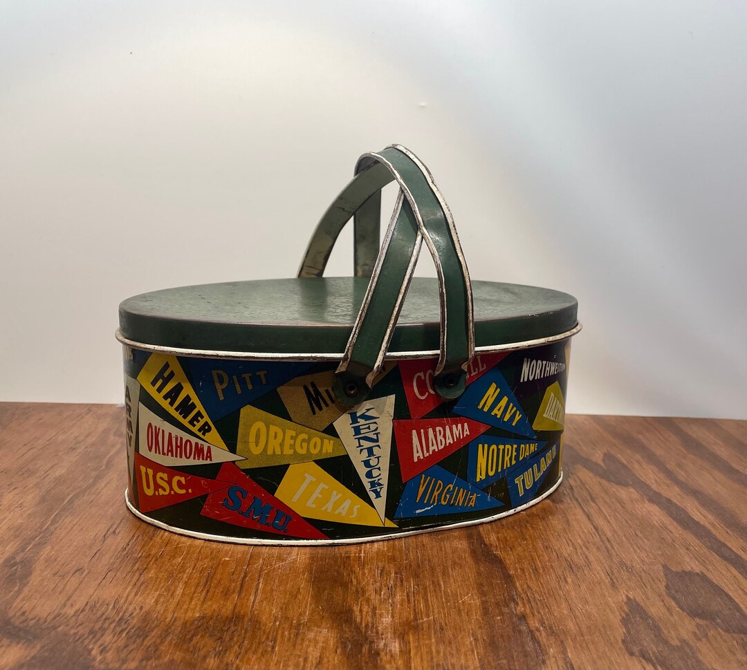 Ohio Art College Pennant Oval Tin With Lid and Handles Shabby Chic Home ...