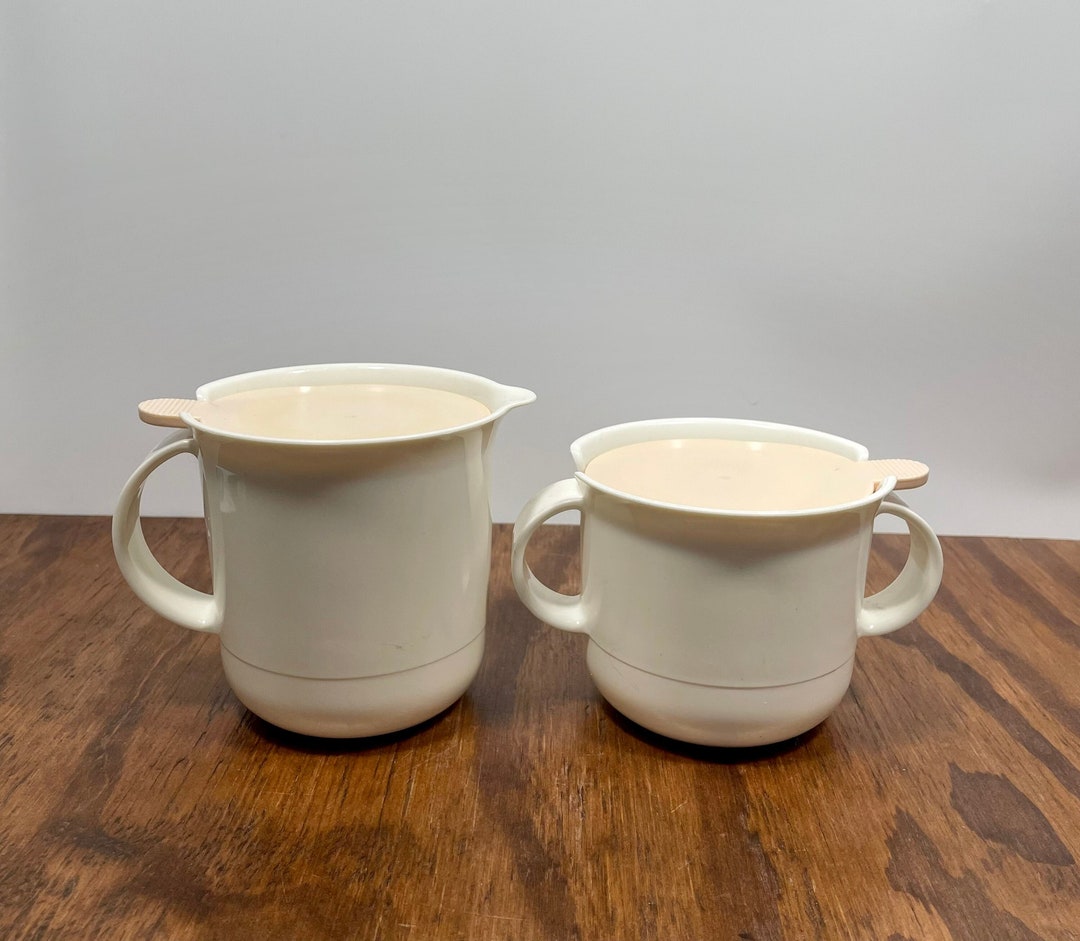 Vintage Tupperware Creamer and Sugar Bowl Set White With Pink Lids 2309 ...