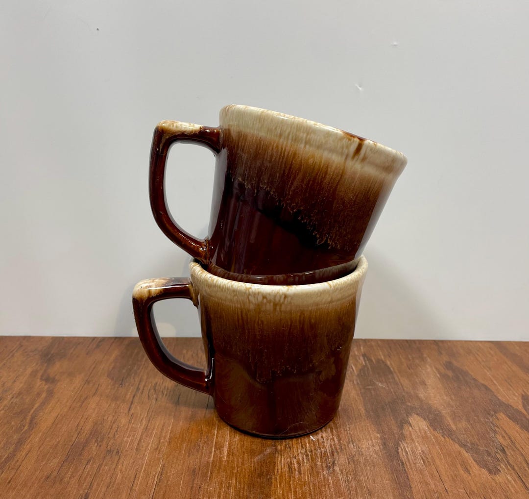 Vintage Mccoy Brown Drip Mugs – Set of 2 – Pointed Handles – Circa Late ...