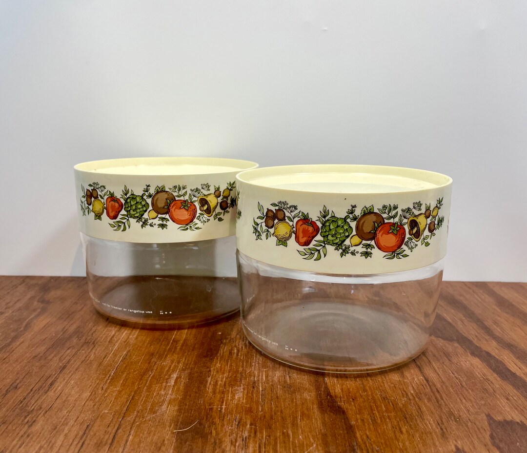 Pyrex Spice of Life See N Store Glass Canisters Set of 2 Retro Kitchen ...