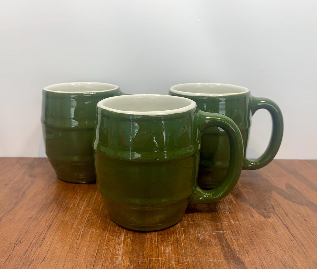 Hall Green Barrel Mugs Set of 3 Style 536 Stoneware Restaurant Ware ...