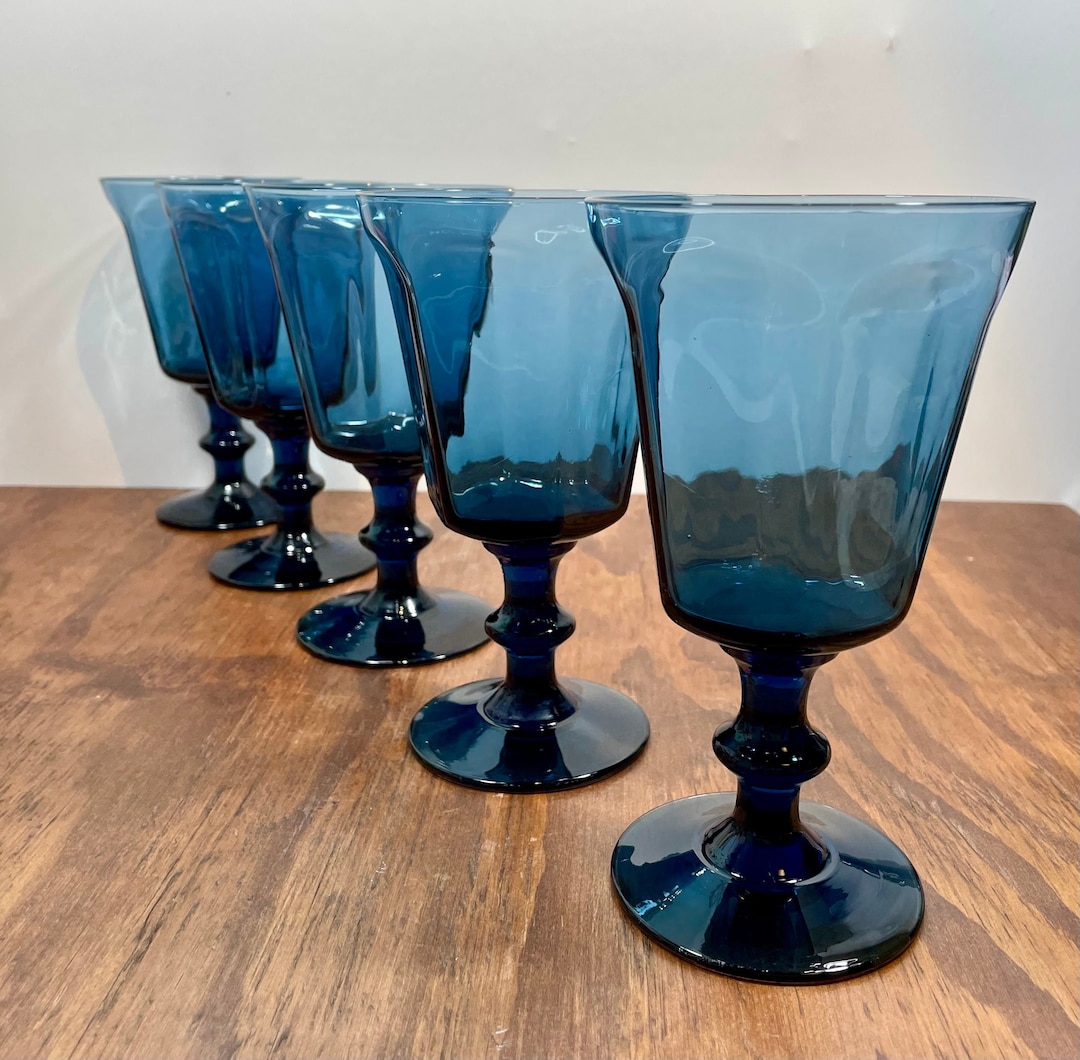 Lenox Antique Dark Blue Water Goblets Set of 5 Vintage 1970s Blue Panel ...