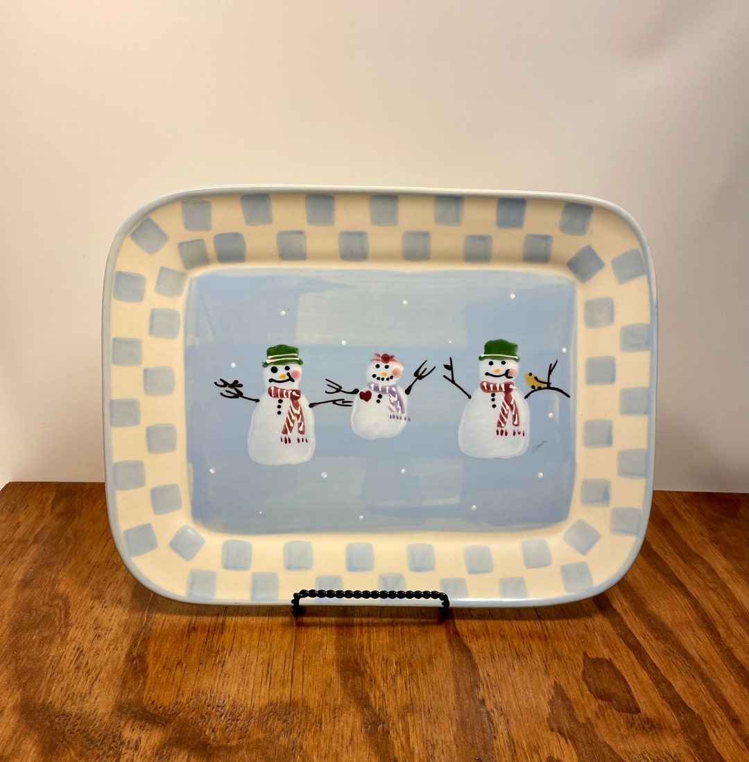 Hartstone Pottery Snow People Platter 12 Inch Rectangular Serving ...