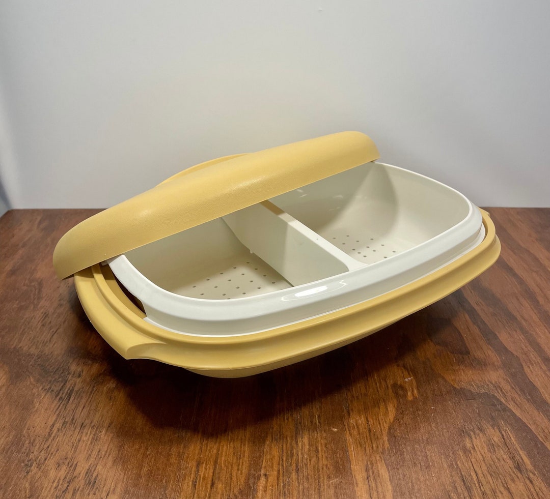 Tupperware Microwave Steamer Steam N Serve Harvest Gold Oval Dish ...