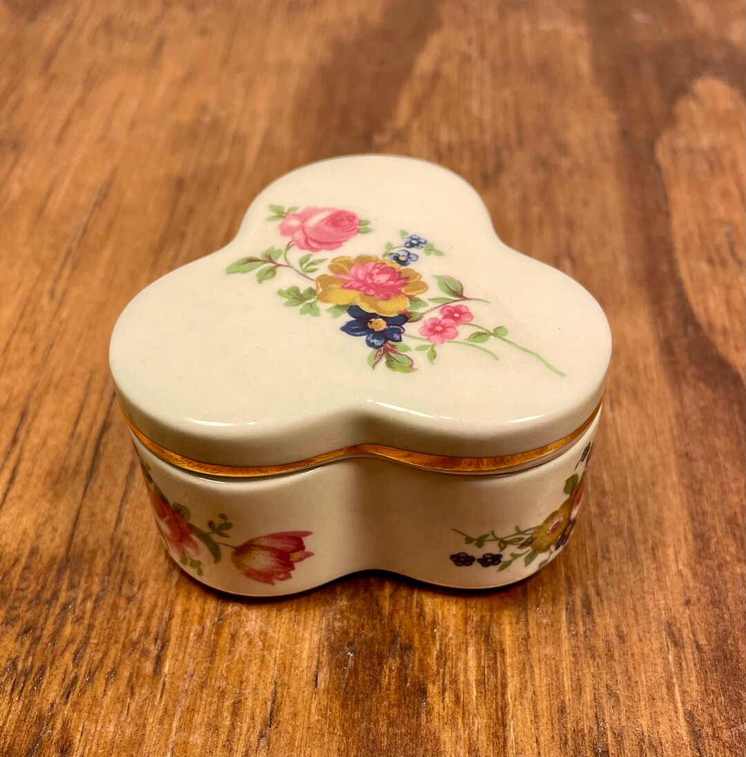 Royal Worcester Trinket Box – Palissy Petite – Shamrock Shape – Floral ...