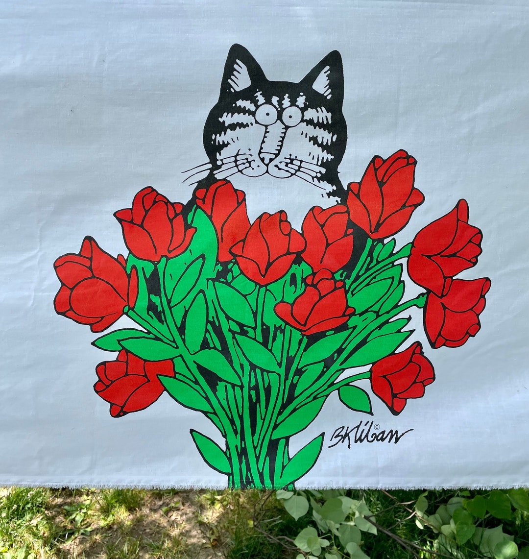 Vintage Kliban Cat With Roses Fabric Sewing Panel 1970s B Kliban - Etsy