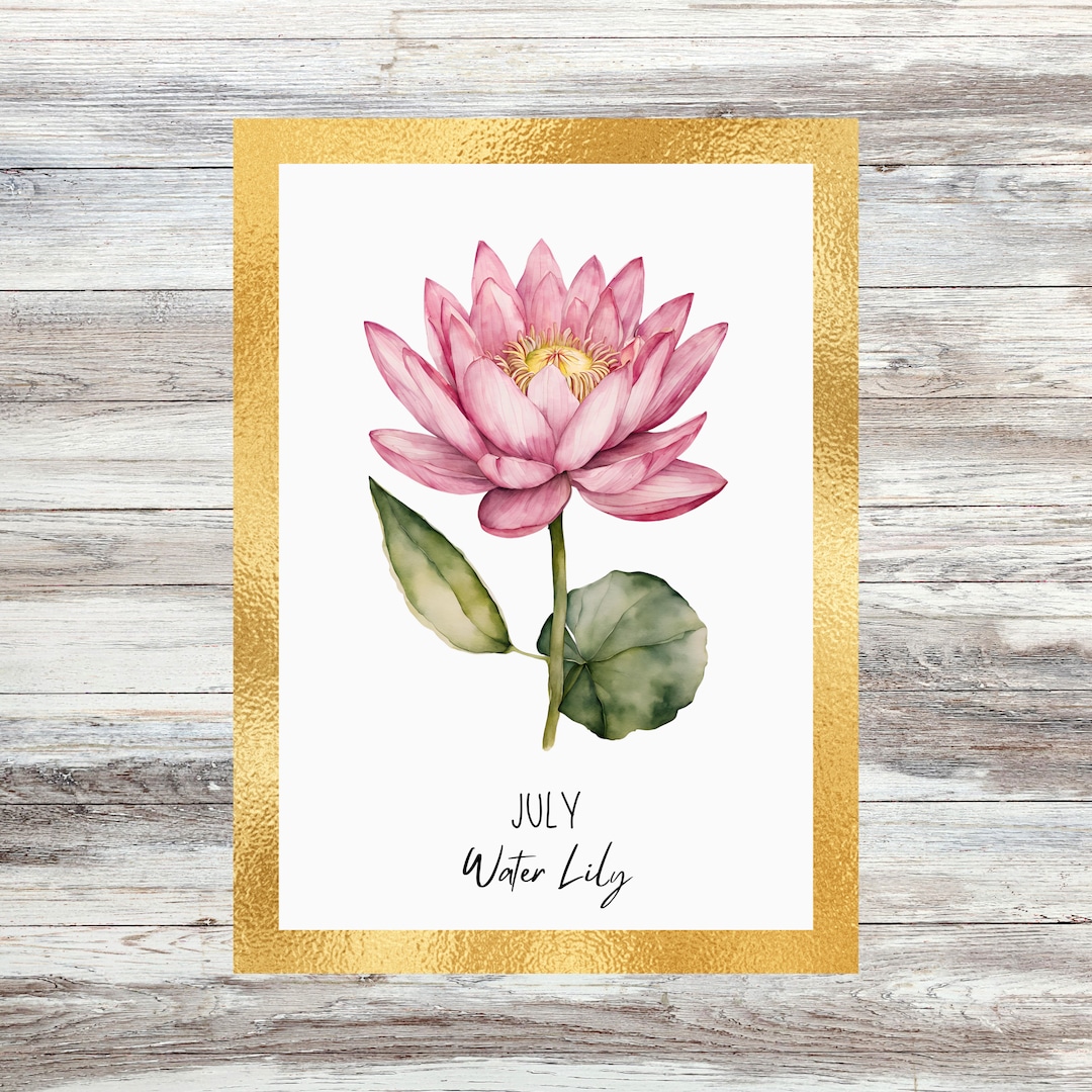 July Birth Flower Print, July Birth Month Flower, Water Lily Flower ...