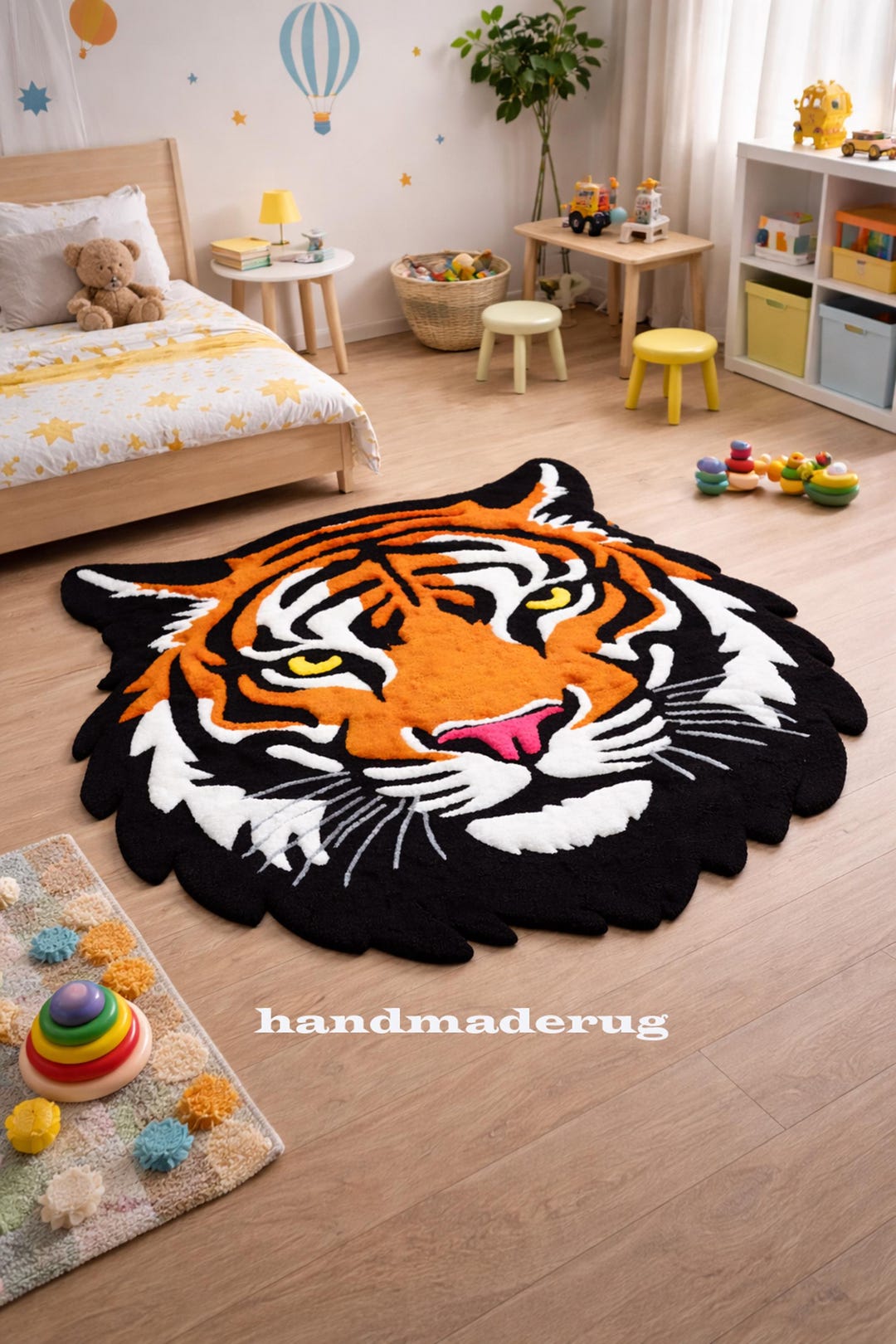 Tiger Head Rug Hand Tufted Wool Animal Shape Rug Kids Room Jungle ...