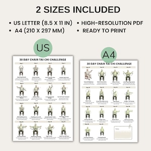 30 Day Chair Tai Chi Challenge Printable Chart, Seated Tai Chi ...