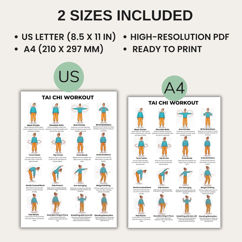 Tai Chi Exercises Bundle, Tai Chi Workout Chart, Tai Chi Routine PDF ...