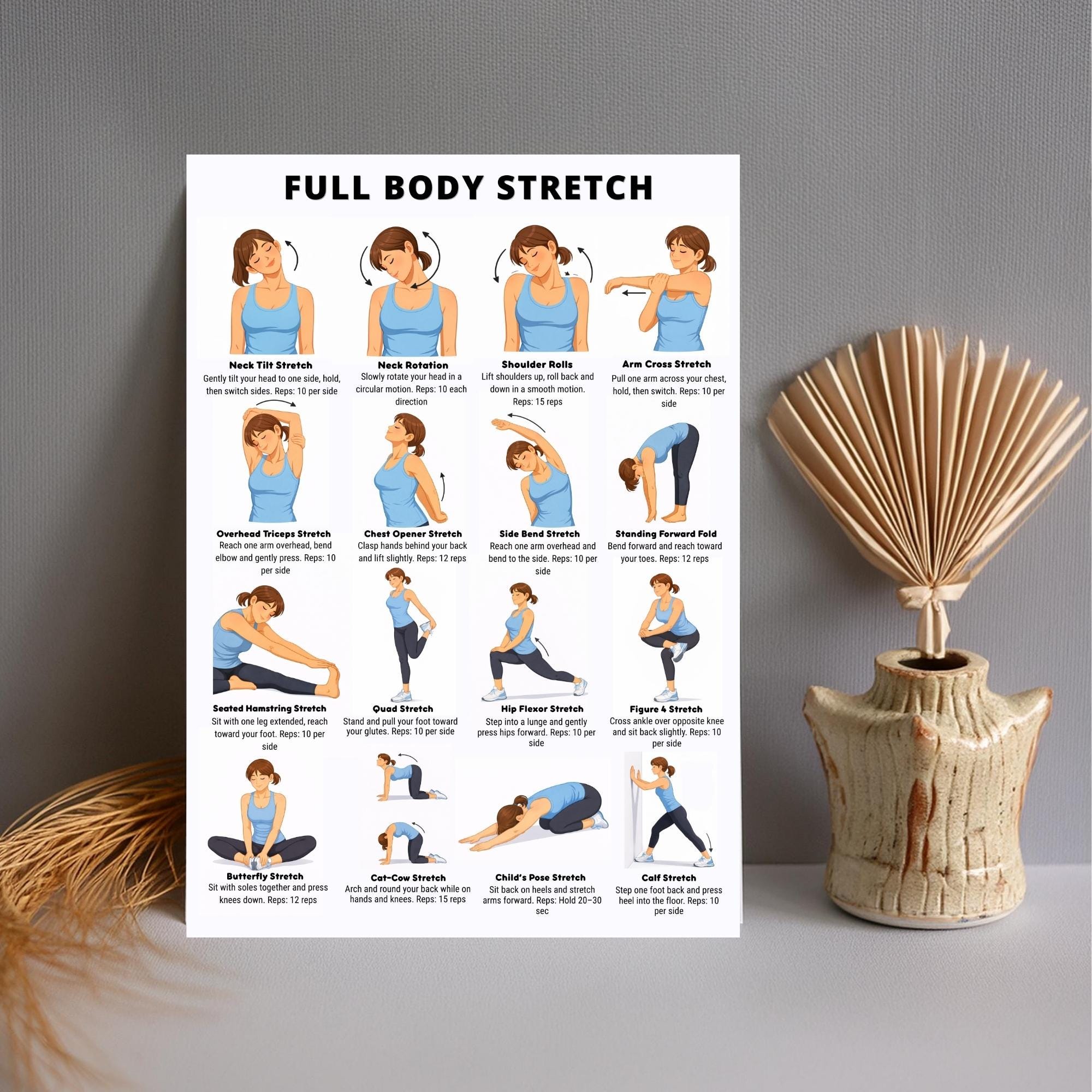 Daily Stretching Routine Chart Printable PDF, Full Body Stretch ...