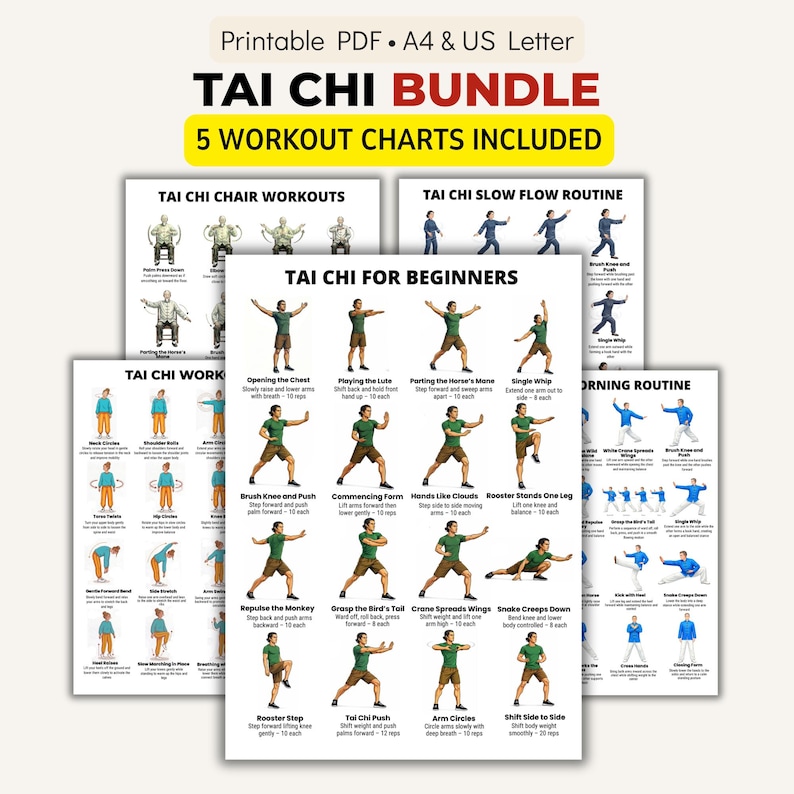 Tai Chi Exercises Bundle, Tai Chi Workout Chart, Tai Chi Routine PDF ...