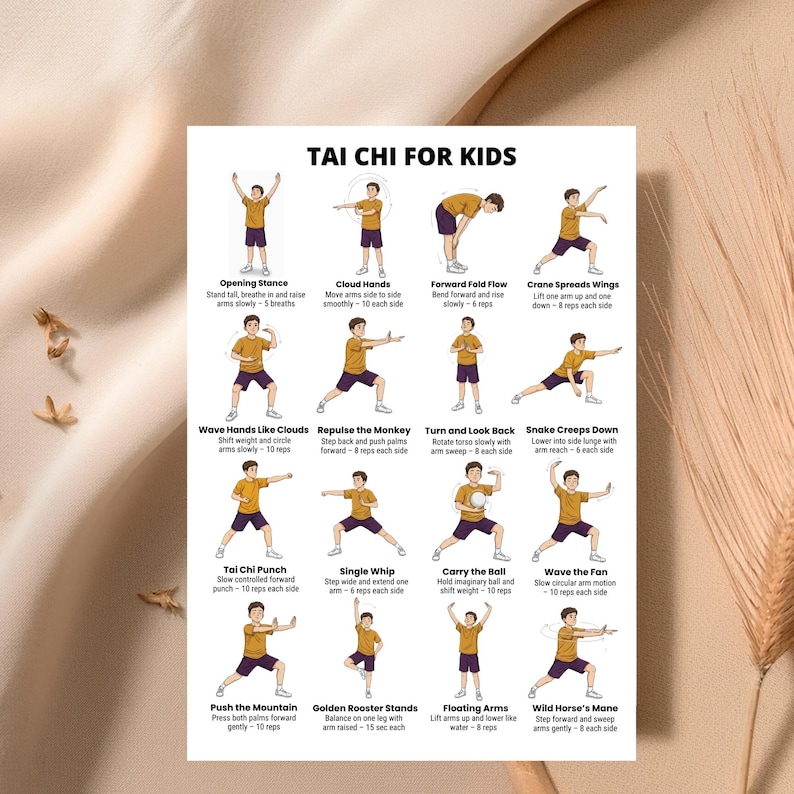Tai Chi for Kids Printable Chart, Kids Exercise Poster PDF, Martial ...