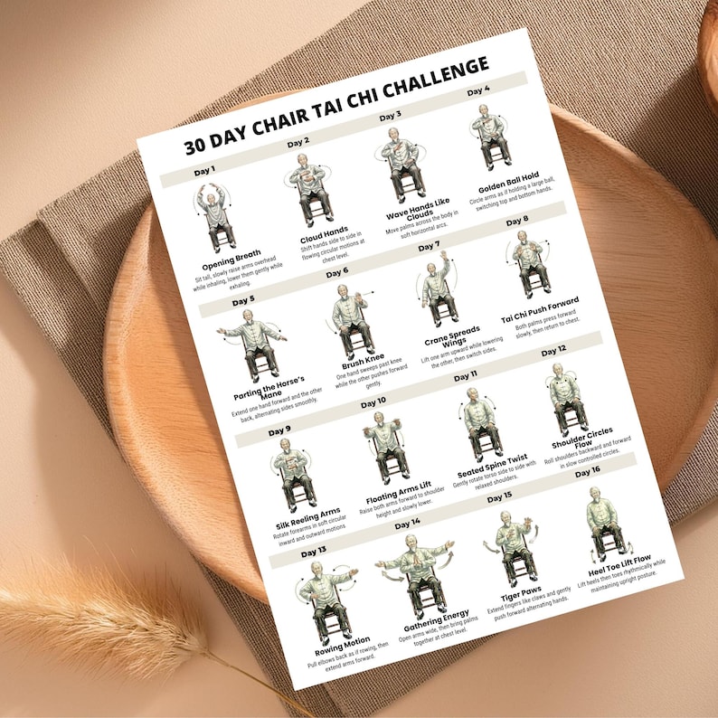 30 Day Chair Tai Chi Challenge Printable Chart, Seated Tai Chi ...