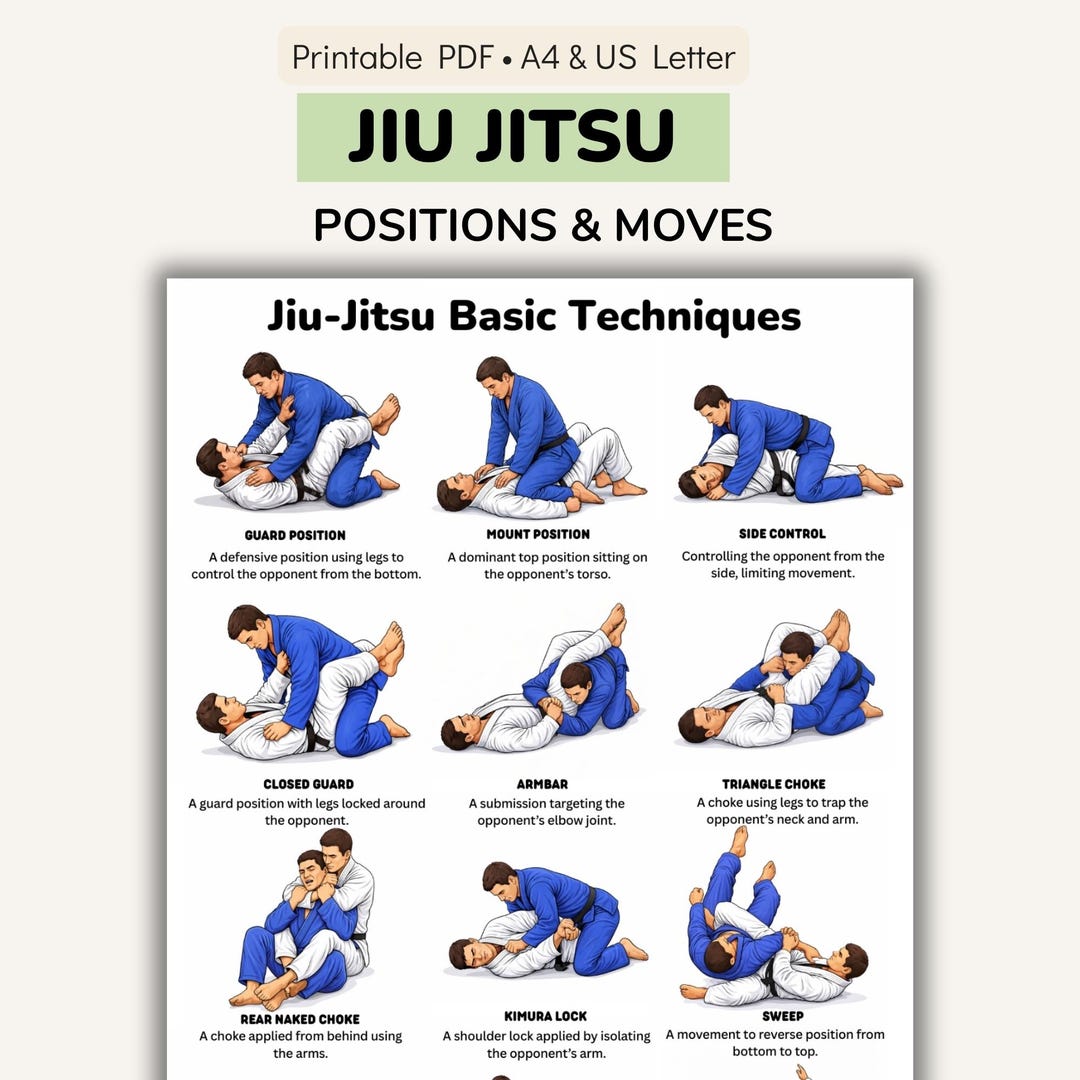 Jiu Jitsu Techniques Printable, BJJ Techniques Chart, Brazilian Jiu ...