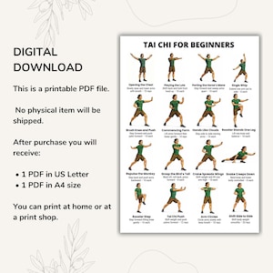 Tai Chi for Beginners Printable Chart, Step by Step Tai Chi Forms, Tai ...