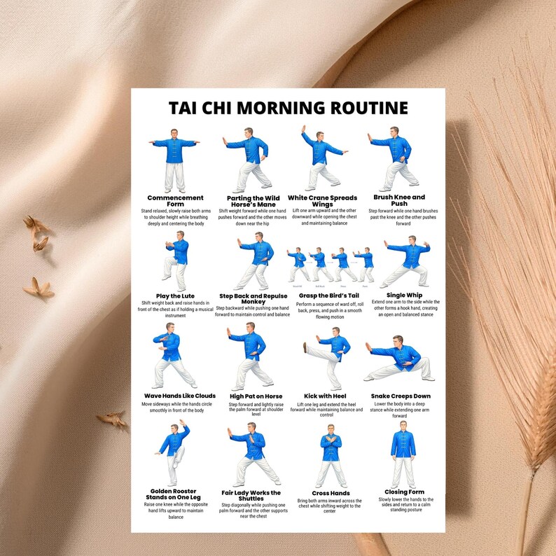Tai Chi Morning Routine Printable Chart, Tai Chi Forms PDF, Morning ...